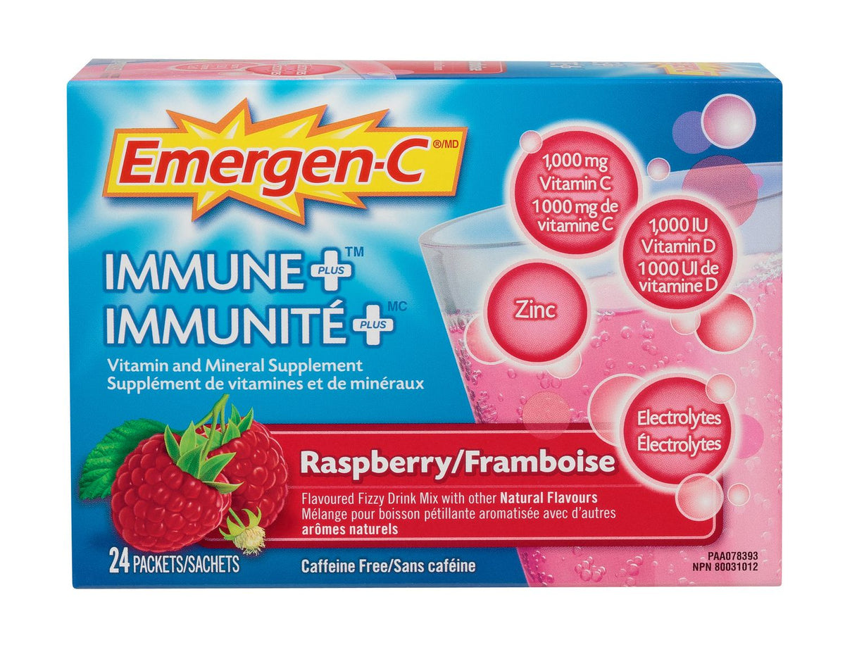 Emergen-C Immune + Vitamin & Mineral Supplement, Raspberry - 24 packet ...