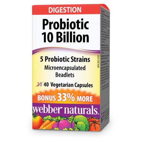 Webber Naturals Probiotic 10 Billion 5 Probiotic Strains - 40 capsules ...