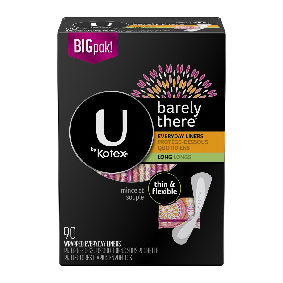 U by Kotex Barely There Everyday Liners, Long, Unscented - 90 liners ...