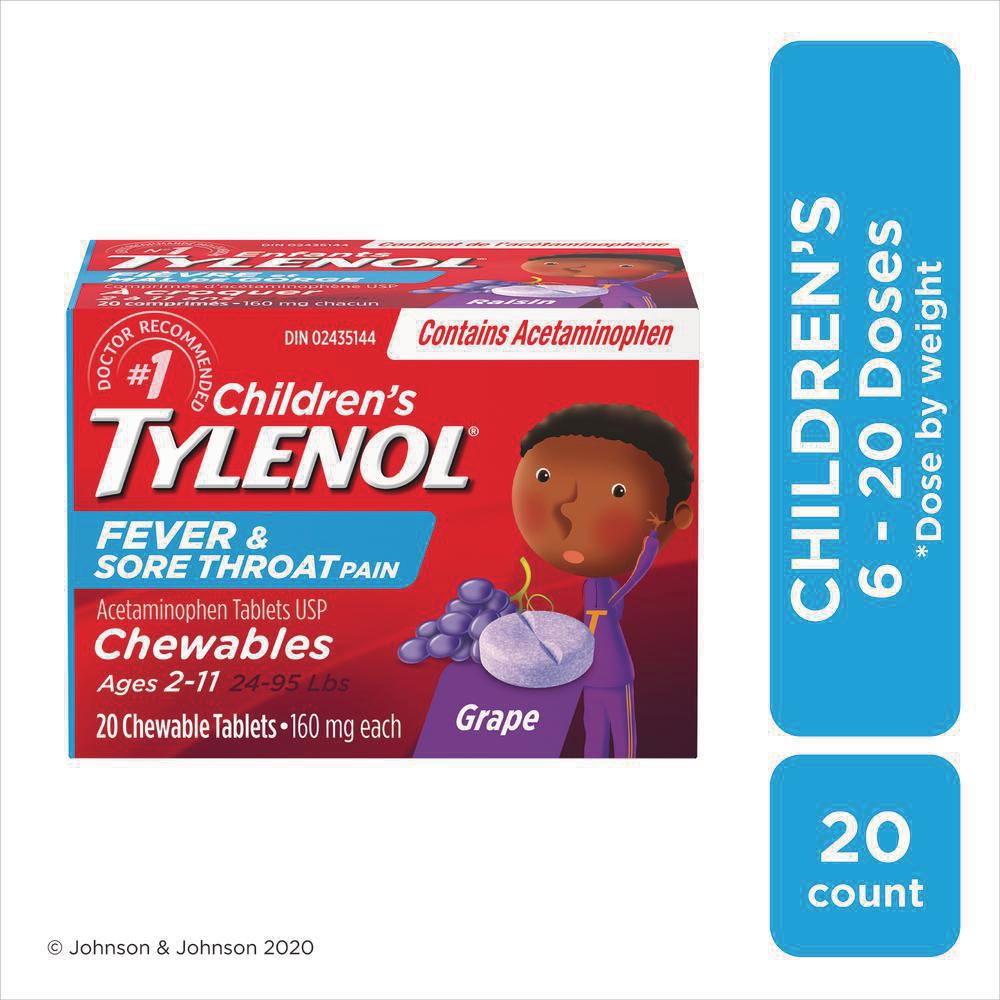 Tylenol Children's Fever & Sore Throat Pain Syrup, Grape Flavour - 20 ...