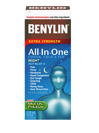 Benylin Extra Strength All-in-One Cough, Cold, & Flu Syrup, Night ...