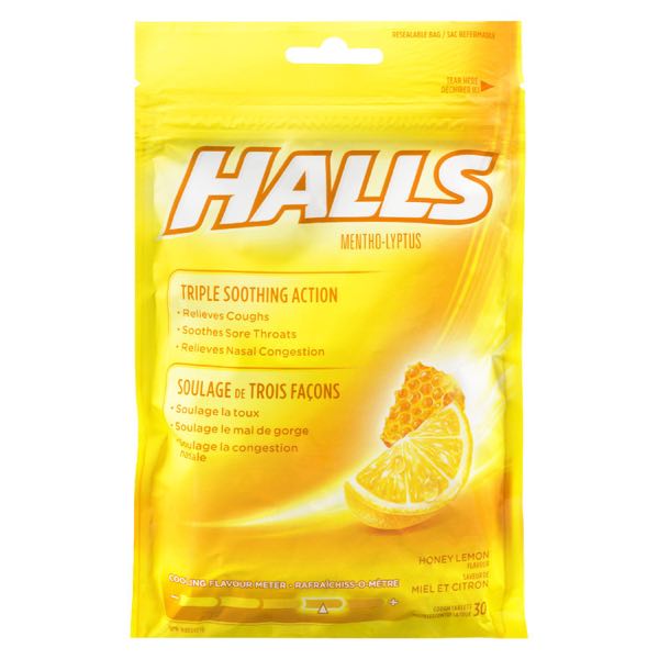 Halls Triple Soothing Action, Honey Lemon Flavour - 30 lozenges ...