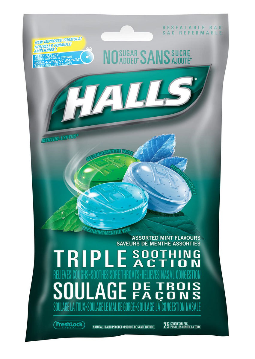 Halls Triple Soothing Action Cough Tablets, Assorted Mint Flavours - 2 ...