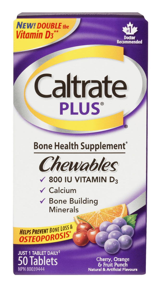 Caltrate Plus Vitamin D3 800 IU Bone Health Supplement - 50 chewable t ...