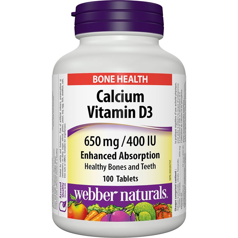Webber Naturals Calcium 650 mg Vitamin D3 400 IU - 100 tablets ...