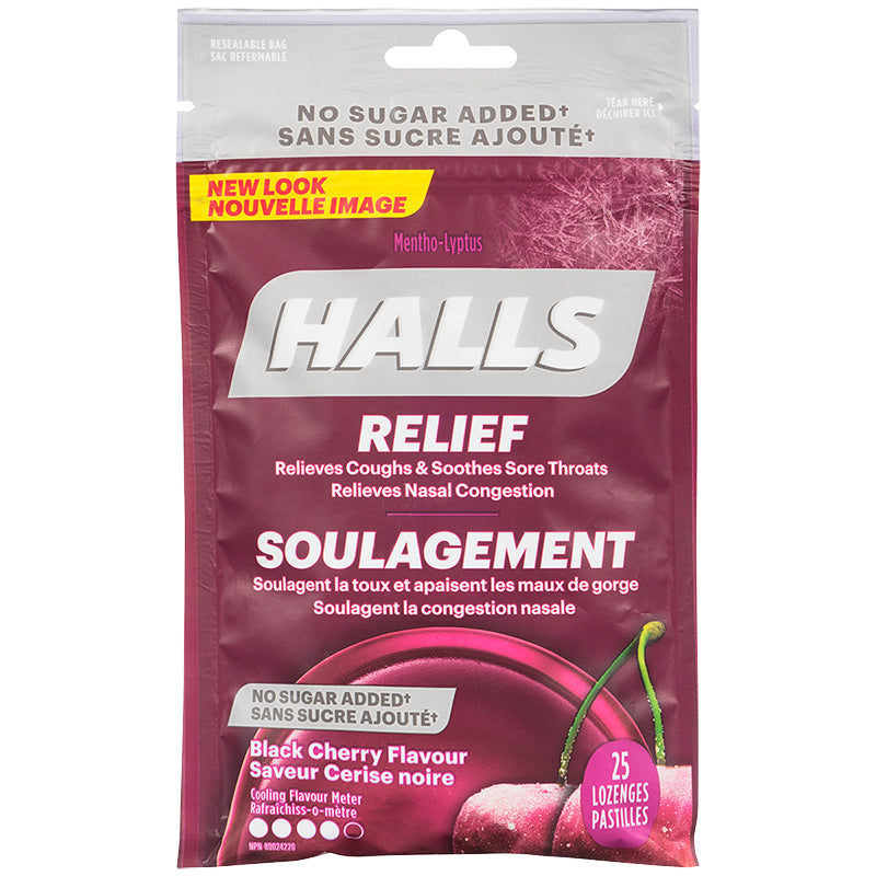 Halls Relief No Sugar Added Lozenges - Cherry Flavour - 25 lozenges ...