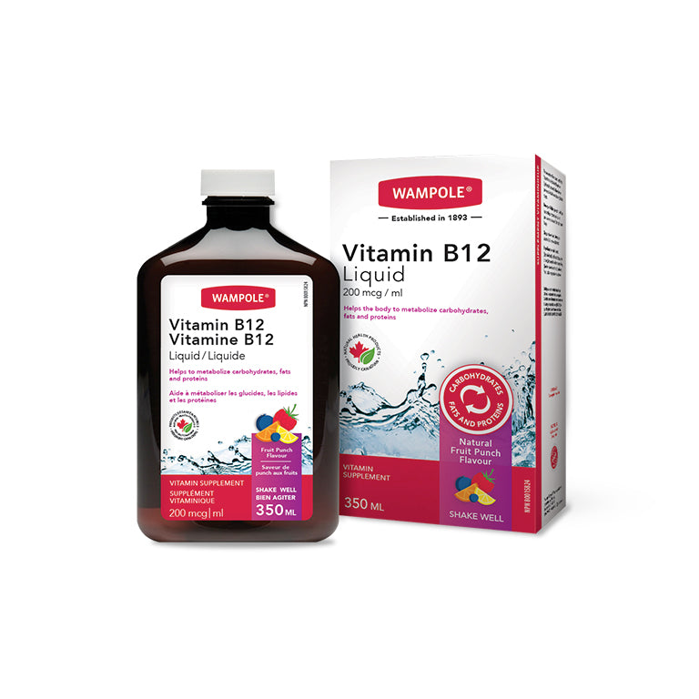 Wampole Vitamin B12 Liquid 200 mcg / ml, Natural Fruit Punch Flavour ...