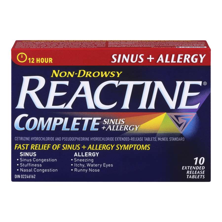 Reactine 12-Hour Non-Drowsy Complete Sinus + Allergy Tablets - 10 tabl ...